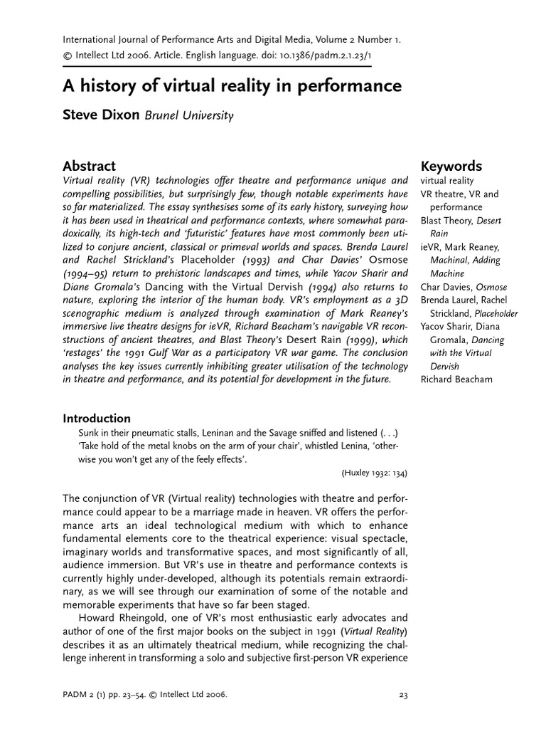 A History of Virtual Reality in Performa | PDF | Virtual Reality ...