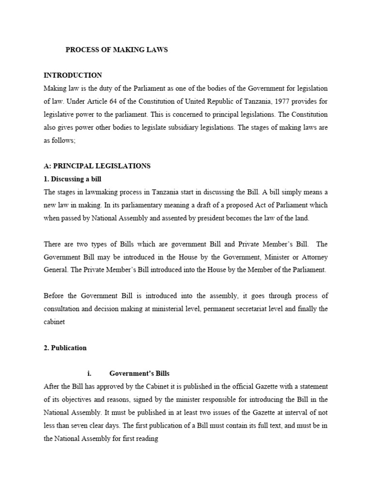 PROCESS OF MAKING LAW, Subsidiary Legislation | PDF | Bill (Law ...