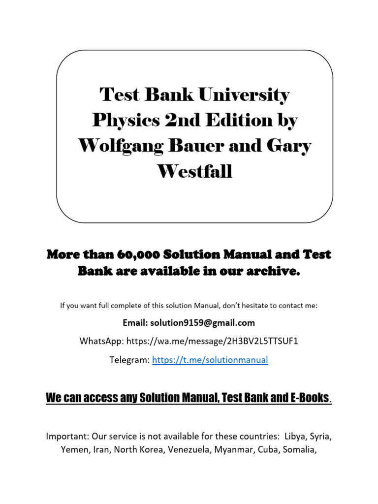 Sample For Test Bank University Physics 2nd Edition by Wolfgang Bauer ...