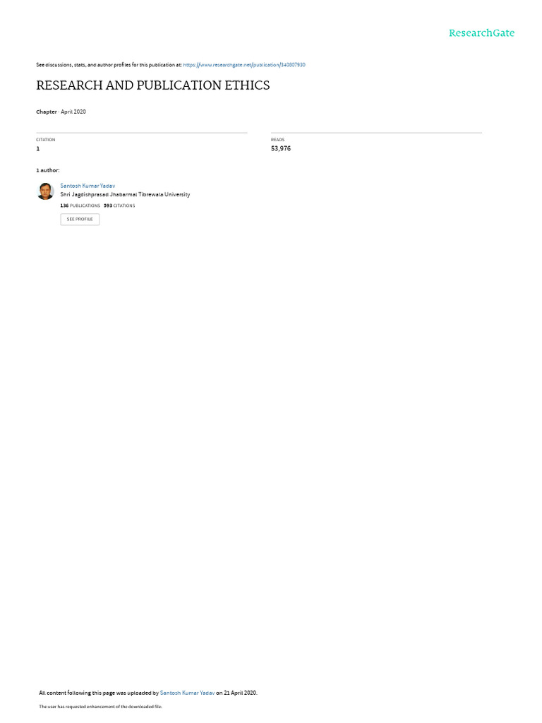 Research and Publication Ethics: April 2020 | PDF | Statistical ...