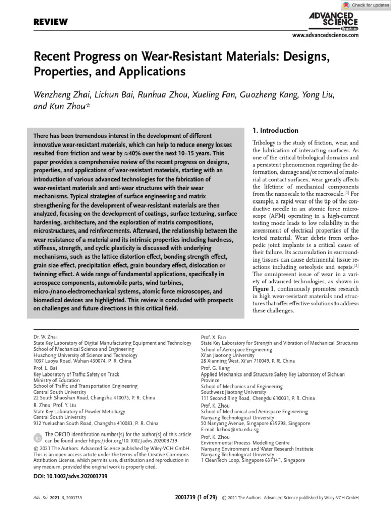 Advances in Wear-Resistant Materials | PDF | Wear | Fracture