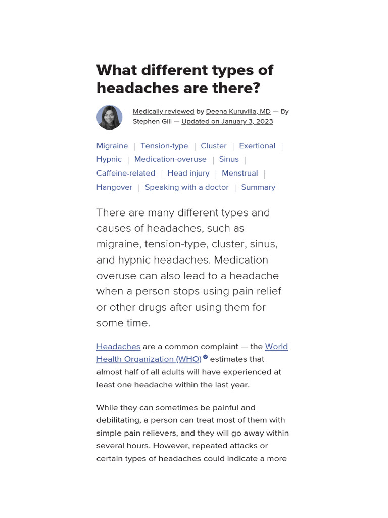 11 Types Of Headaches Causes Symptoms And Treatment Pdf