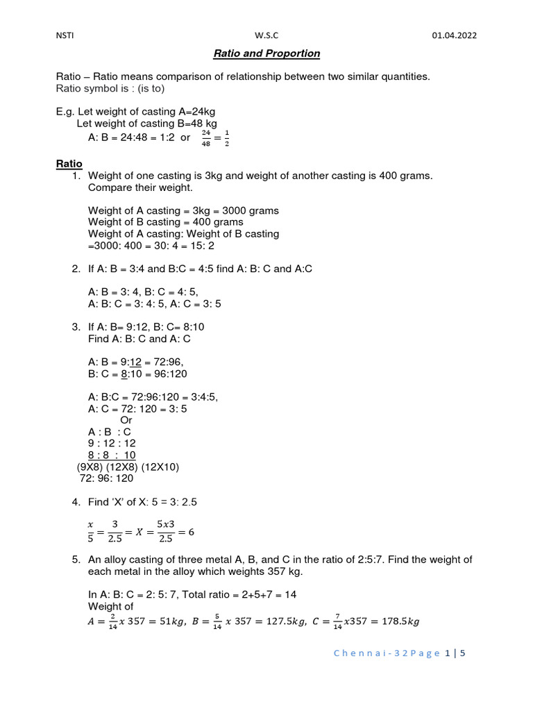 Ratio and Proportion | PDF | Ratio | Length
