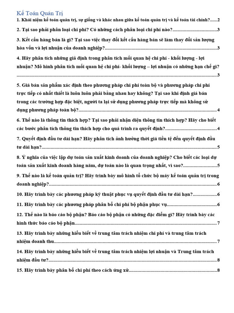 Noidung Cau Hoi Ly Thuyet KTQT | PDF