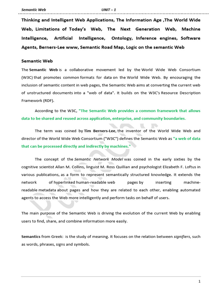 Semantic Web Unit - 1 & 2 | PDF | Internet & Web | World Wide Web