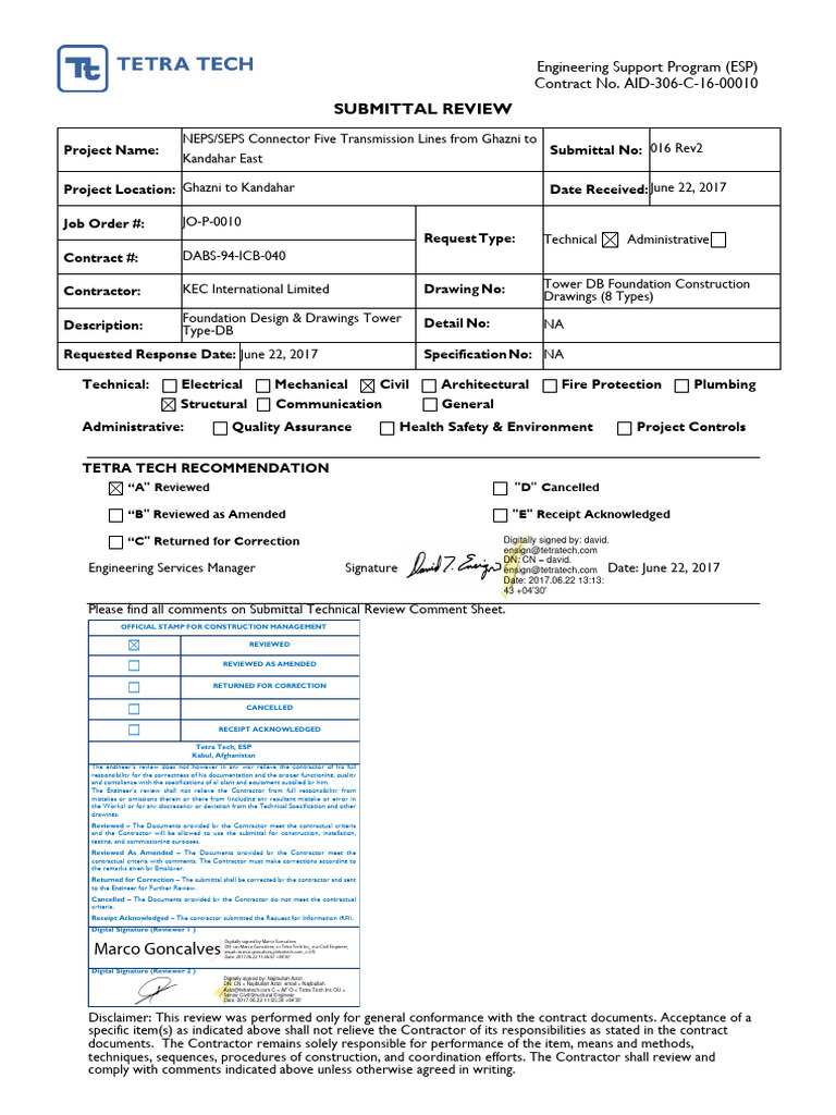 Engineering Submittal Review | PDF | Specification (Technical Standard ...