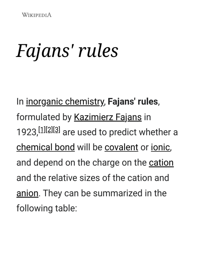 Fajans' Rules | Download Free PDF | Ionic Bonding | Ion