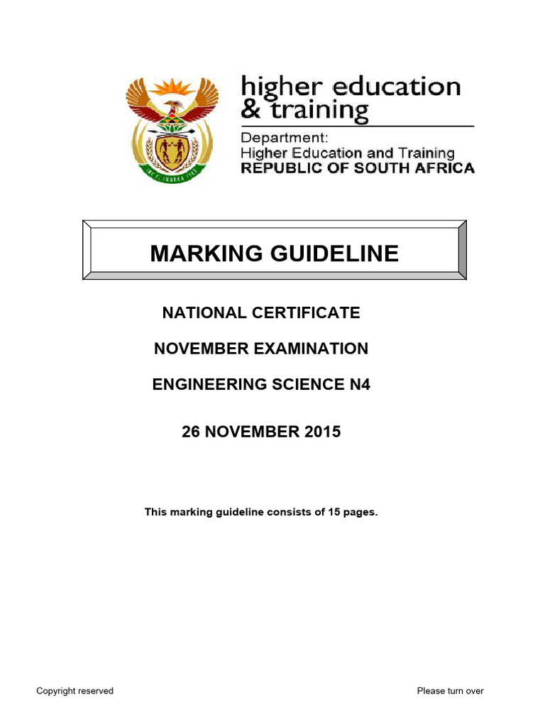 T580 - Engineering Science N4 Memo Nov 2015 | PDF | Stress (Mechanics) | Solid Mechanics