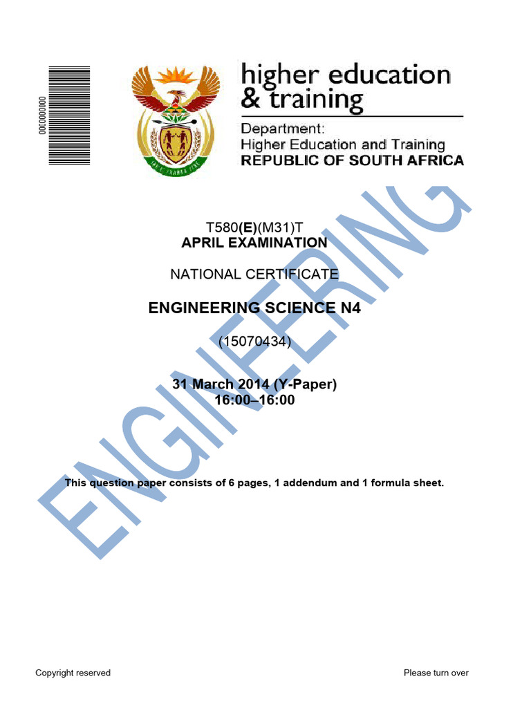 T580 - Engineering Science N4 QP Apr 2014 | PDF | Deformation ...