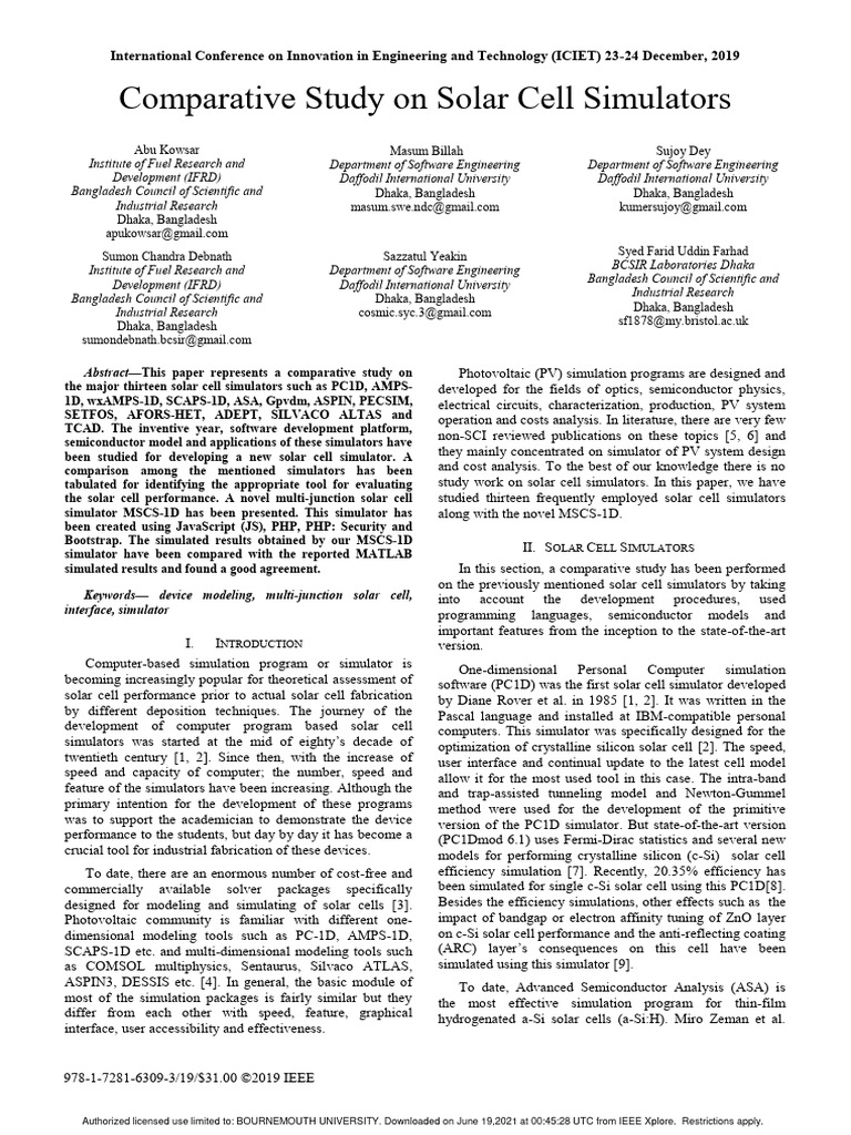 Iciet48527 2019 9290675 | PDF | Solar Cell | Thin Film Solar Cell