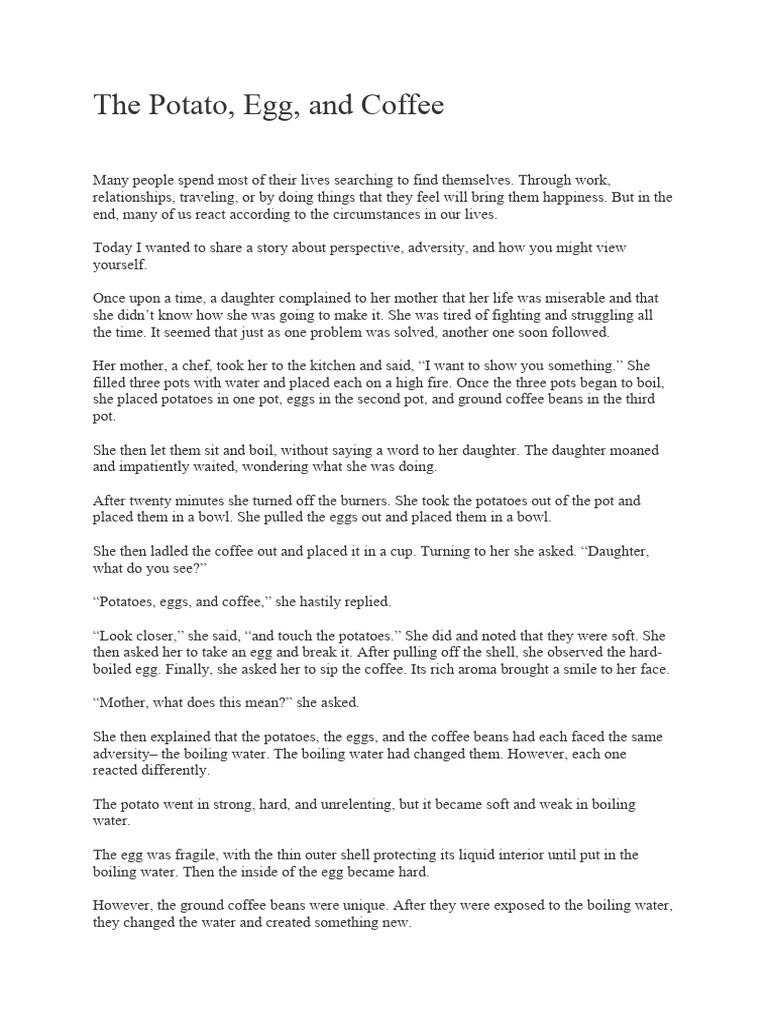 The Potato, The Egg, and The Coffee Beans | PDF