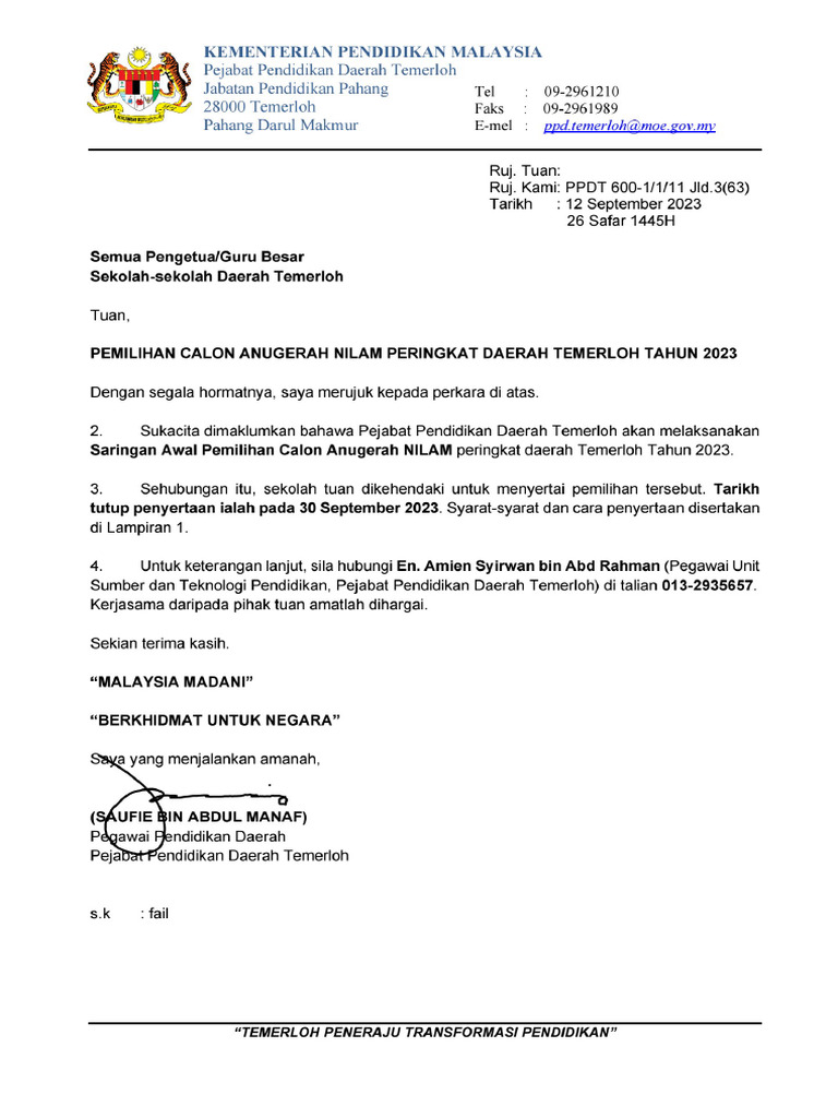 Surat Litup Tokoh NILAM 2023 | PDF