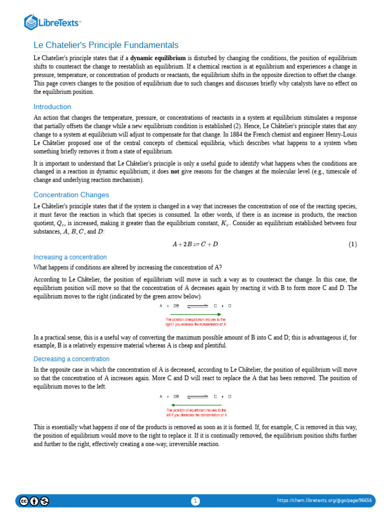 Le Chatelier's Principle Fundamentals | PDF | Chemical Equilibrium ...