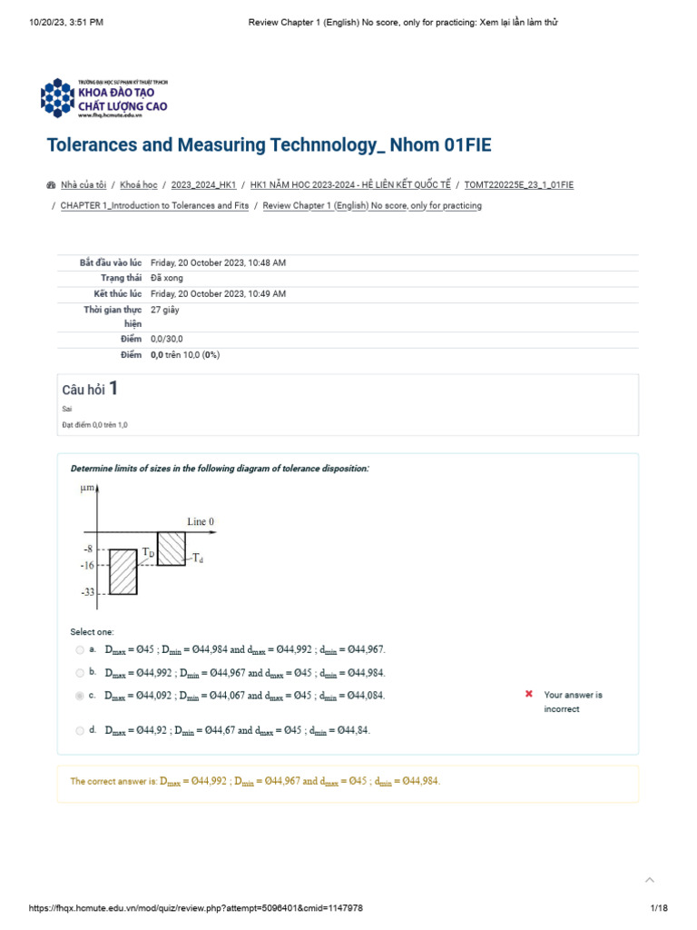 Tolerances and Measuring Technnology - Nhom 01FIE: Câu hỏi | PDF ...