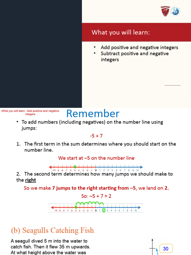 11. Chapter 9 (B, C) Add and subtract positive and negative integers ...