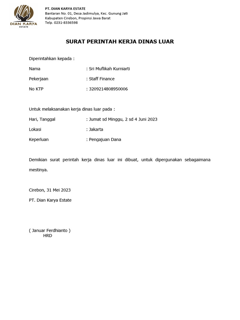 FORM Surat Perintah Kerja Dinas | PDF