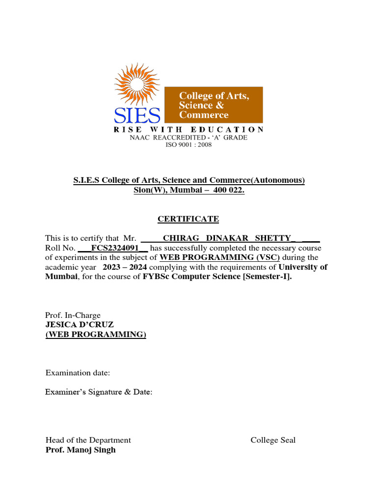 Fybsc Cs Sem 1 Web Programming Journal Pdf World Wide Web Internet And Web 