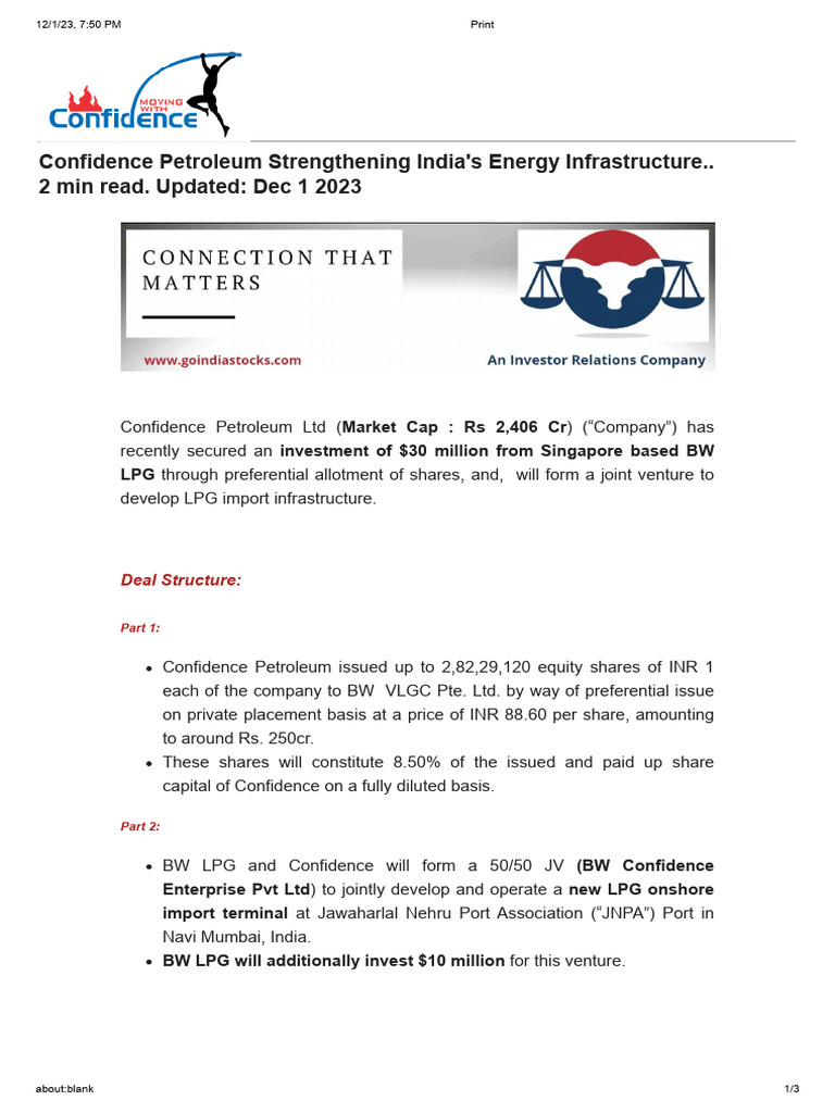 Confidence | PDF | Liquefied Petroleum Gas | Joint Venture