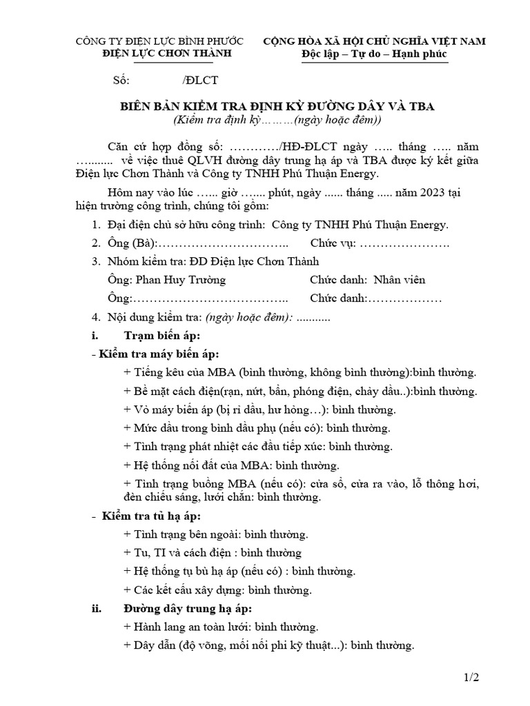 (BBKTr Công ty TNHH Phú Thuận Energy.) thang 2023 | PDF