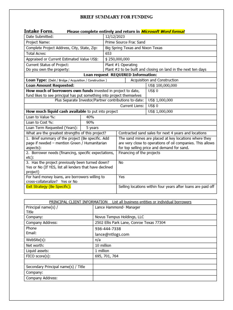 Loan Intake Form | PDF | Loans | United States Dollar