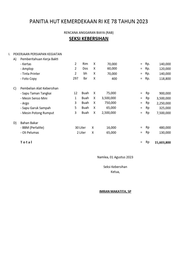 Rab Panitia Hut Kemerdekaan Ri Ke 78 Seksi Kebersihan | PDF
