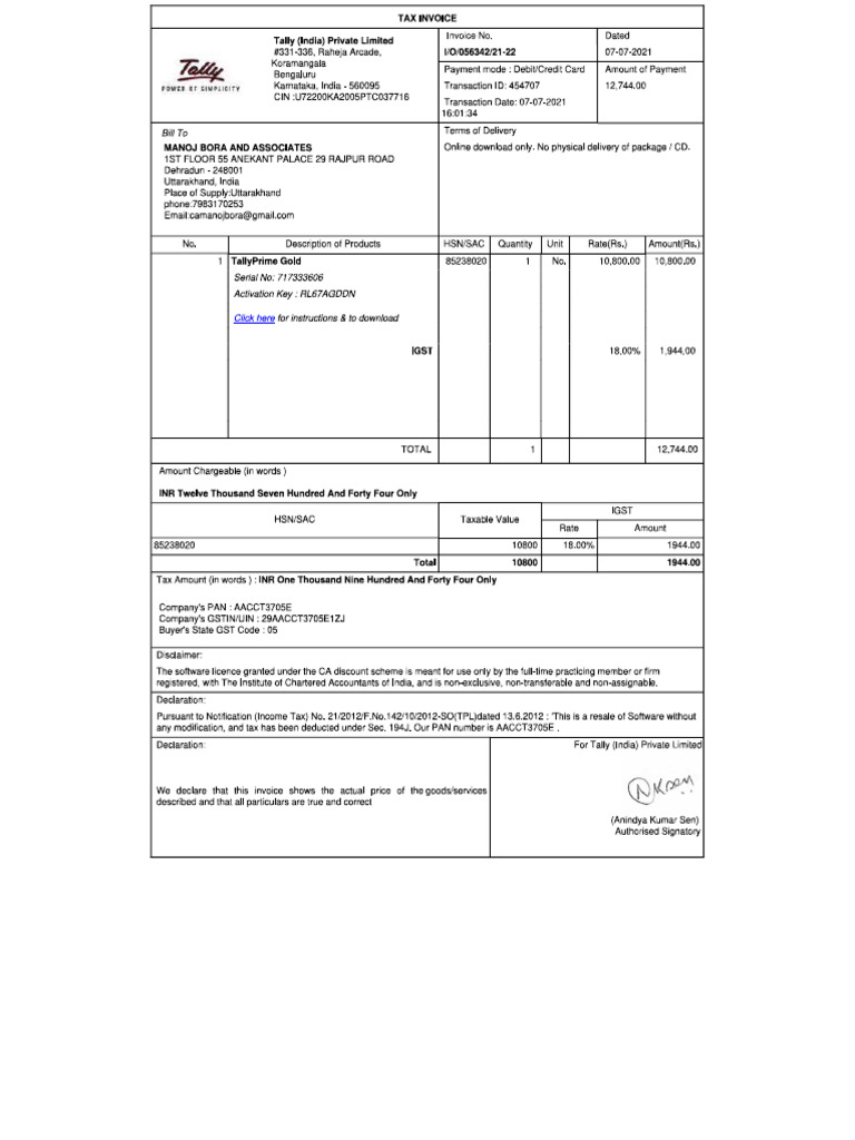 Tally Invoice | PDF