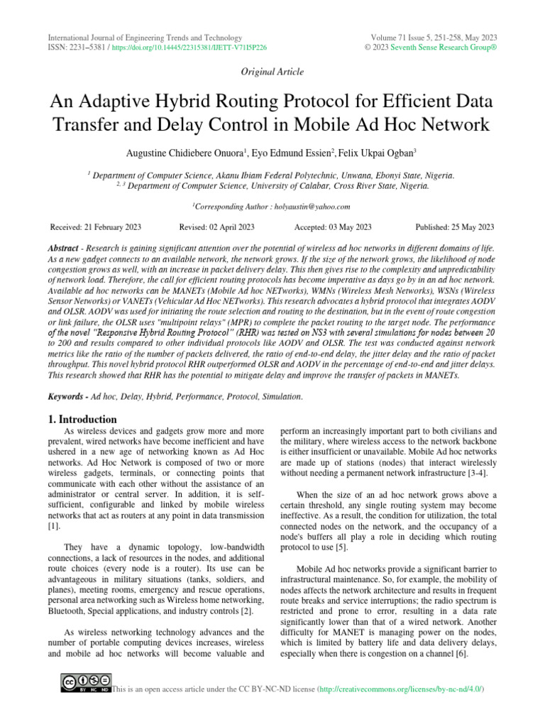An Adaptive Hybrid Routing Protocol For Efficient Data Transfer and Delay Control in Mobile Ad ...