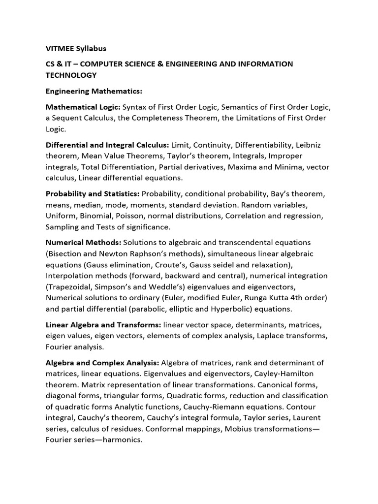 VITMEE Syllabus | PDF | Partial Differential Equation | Equations