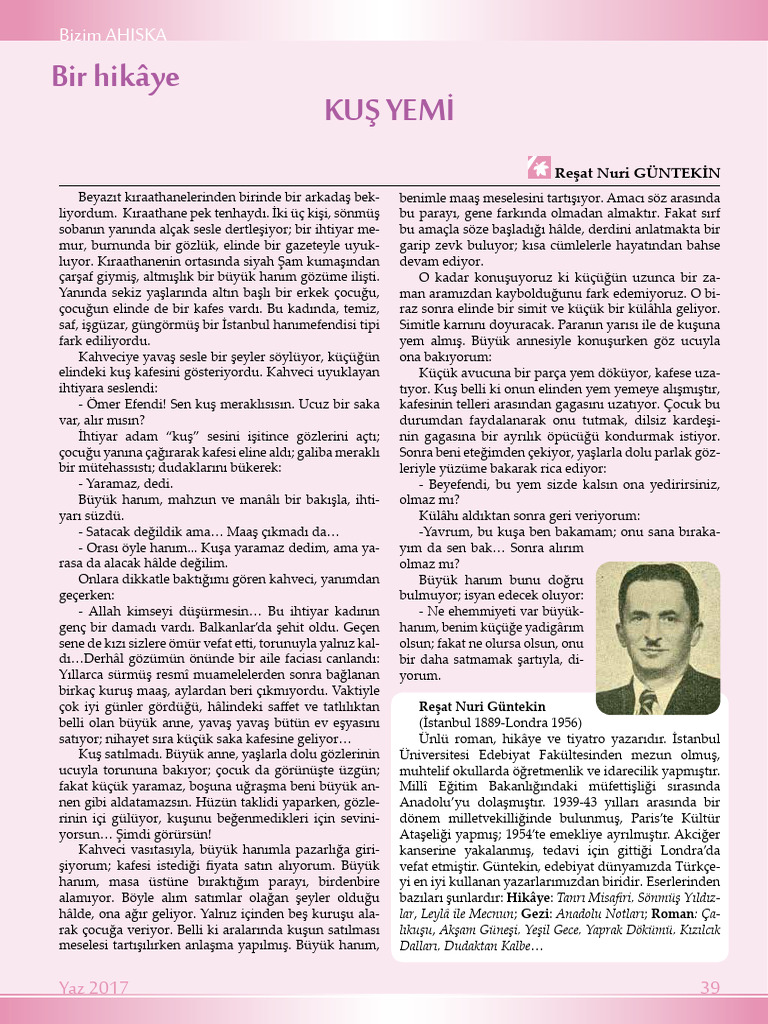 Bir Hikâye Kuş Yemi: Reşat Nuri GÜNTEKİN | PDF