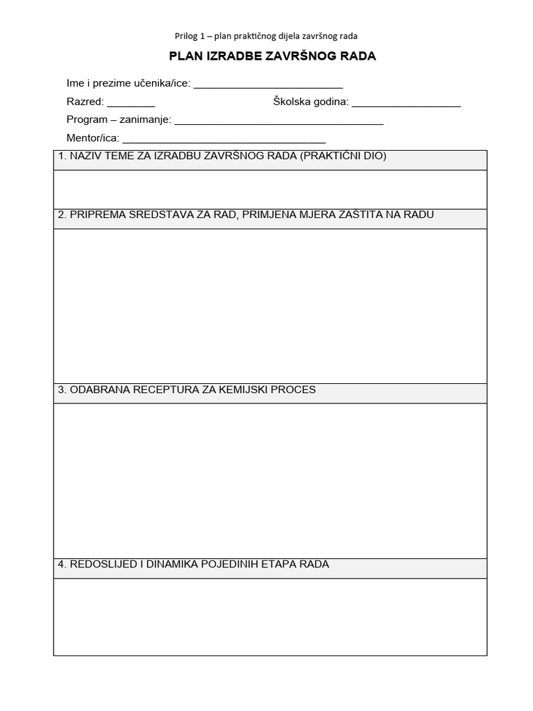 Zavrsni Rad PRILOZI - Plan Prakticnog Dijela, Naslovnica, Opis Zadatka, Sadrzaj 14 | PDF