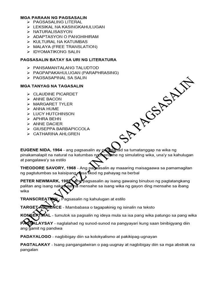 Reviewer Intro Sa Pagsasalin Panggitnang Pagsusulit | PDF