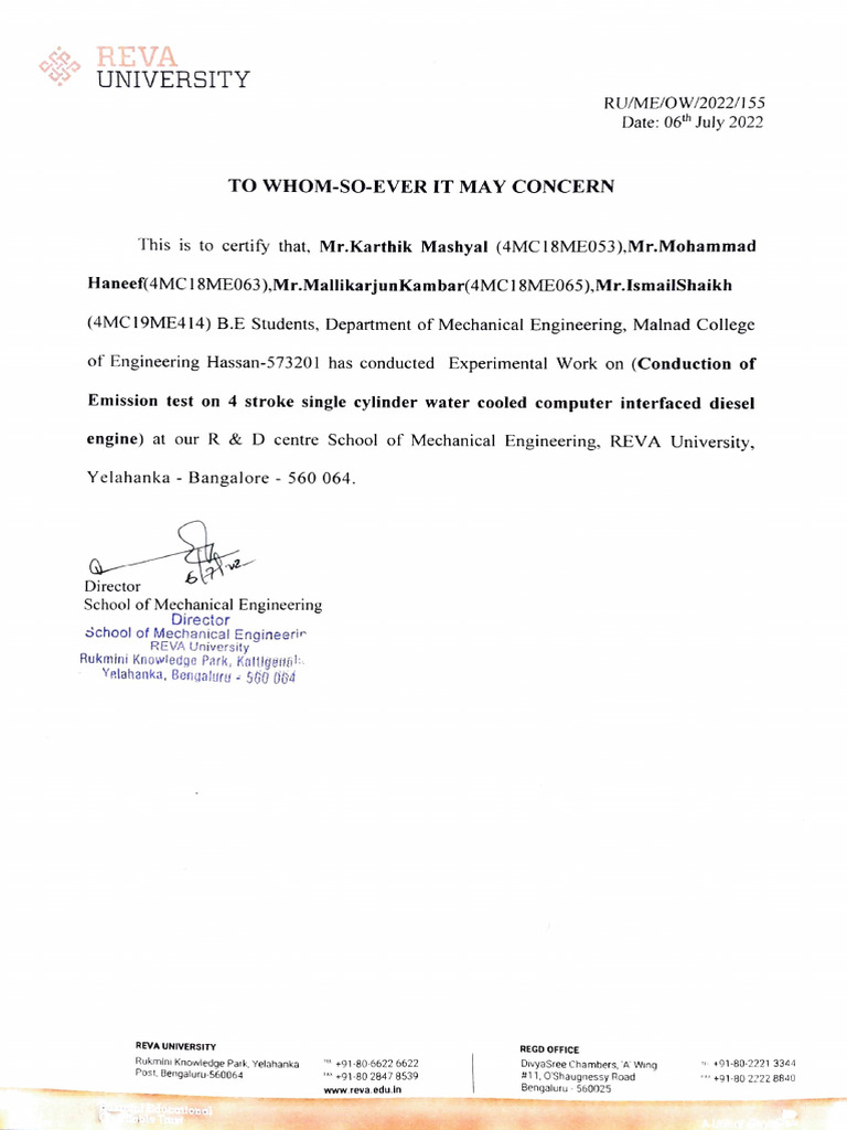 Reva Certificate | PDF