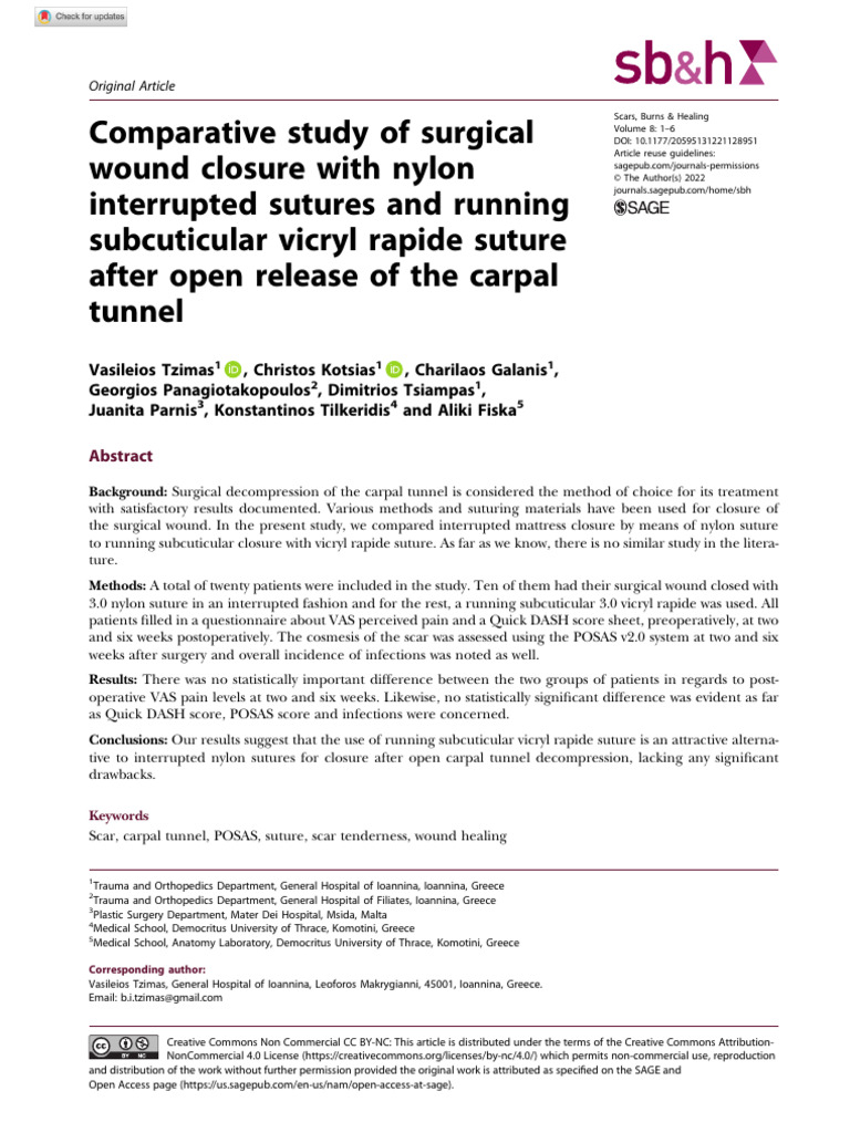 Tzimas Et Al 2022 Comparative Study of Surgical Wound Closure With ...