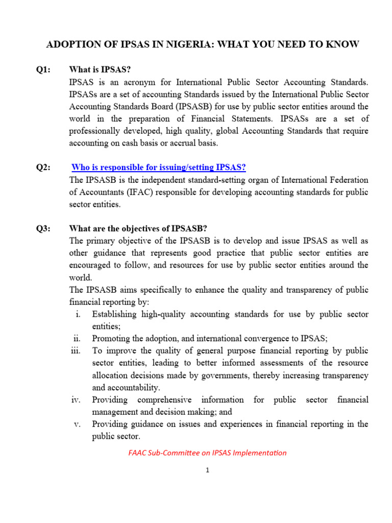 Afa Ipsas And Adoption Of Ipsas In Nigeria Pdf International