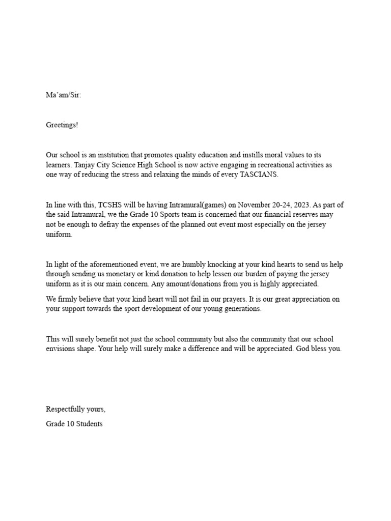 All Grade 10 Solicitation Letter | PDF | Sports & Recreation