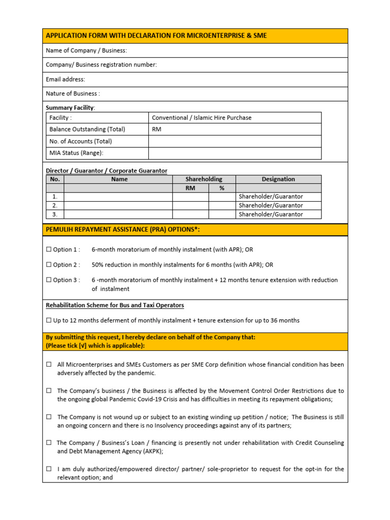 Cac - Application Form With Declaration For Sme | PDF | Banks | Loans