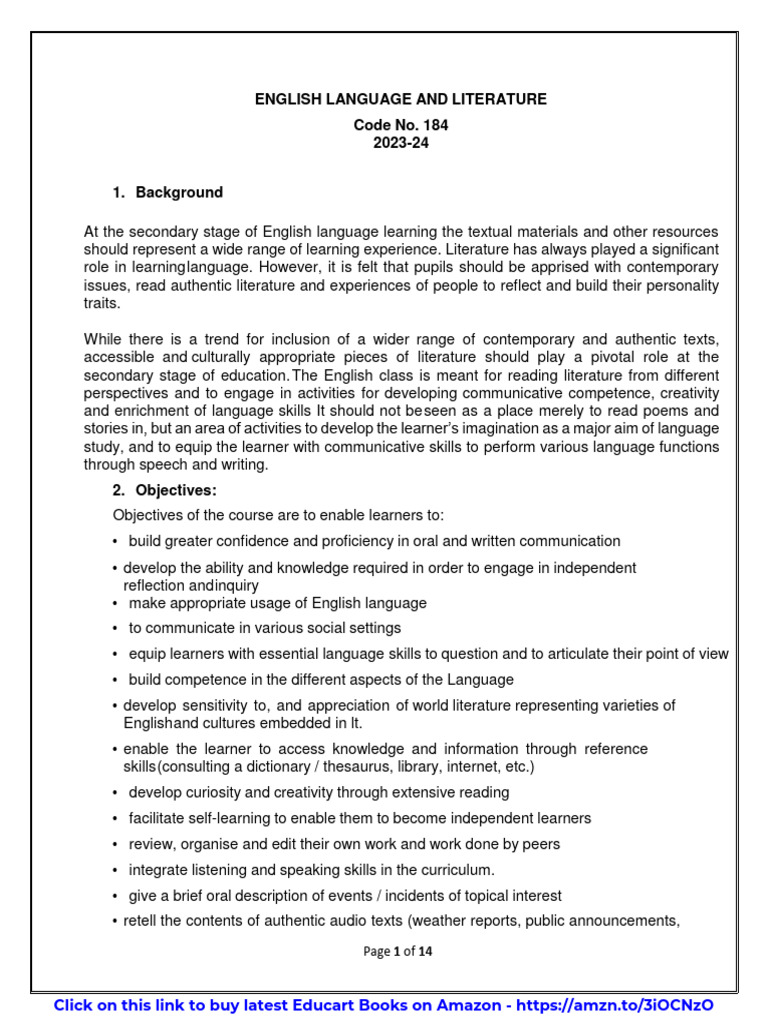 Class 10 English Syllabus 2023-24 | PDF | Reading Comprehension | Question