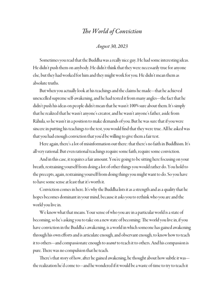 The World of Conviction | PDF | Enlightenment In Buddhism | Faith