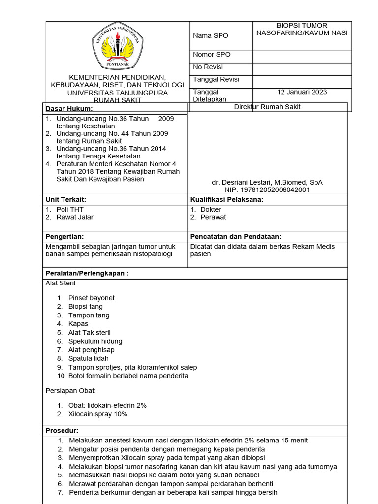 SOP Biopsi Tumor Nasofaring | PDF