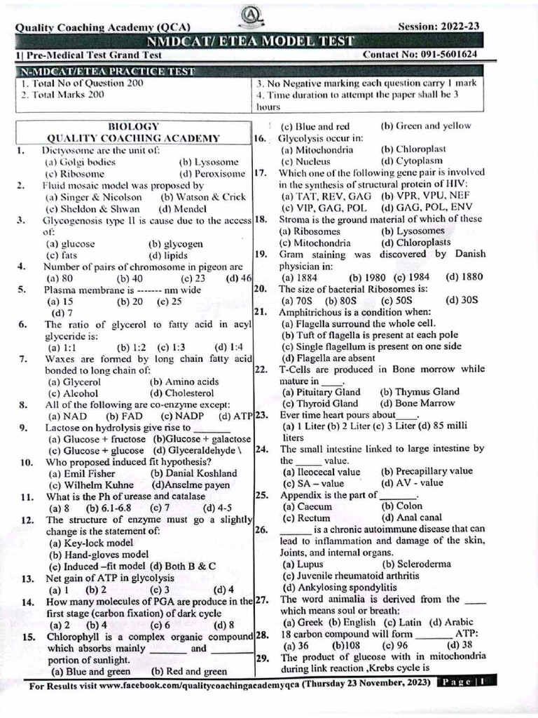 QCA 23 Nov Test by Asad | PDF