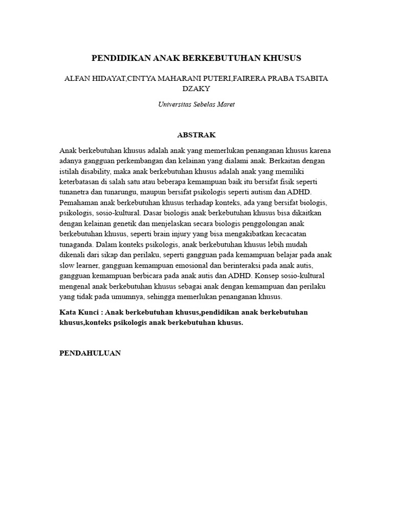 Artikel Pendidikan Anak Berkebutuhan Khusus | PDF | Pengembangan Diri | Kesehatan Holistik
