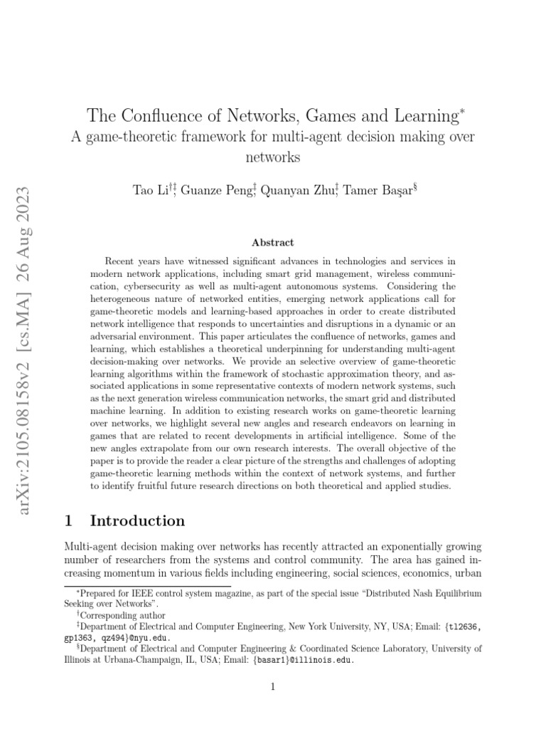 The Confluence of Networks, Games and Learning: A Game-Theoretic Framework For Multi-Agent ...