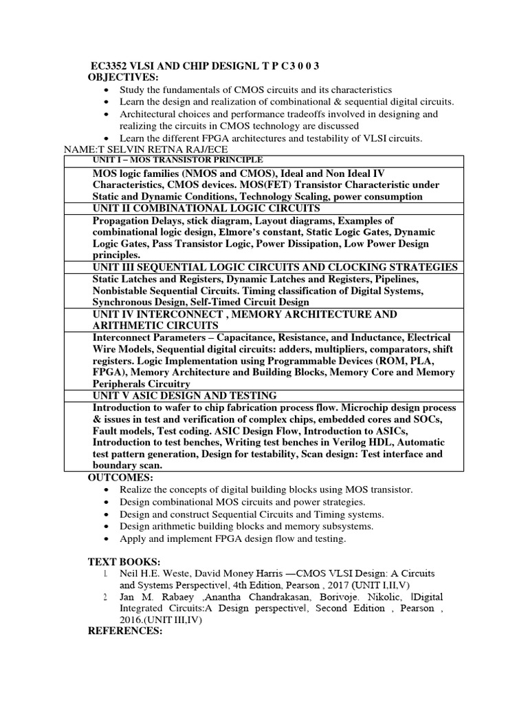 VLSI and Chip Design Syllabus EC3352 | PDF | Mosfet | Cmos