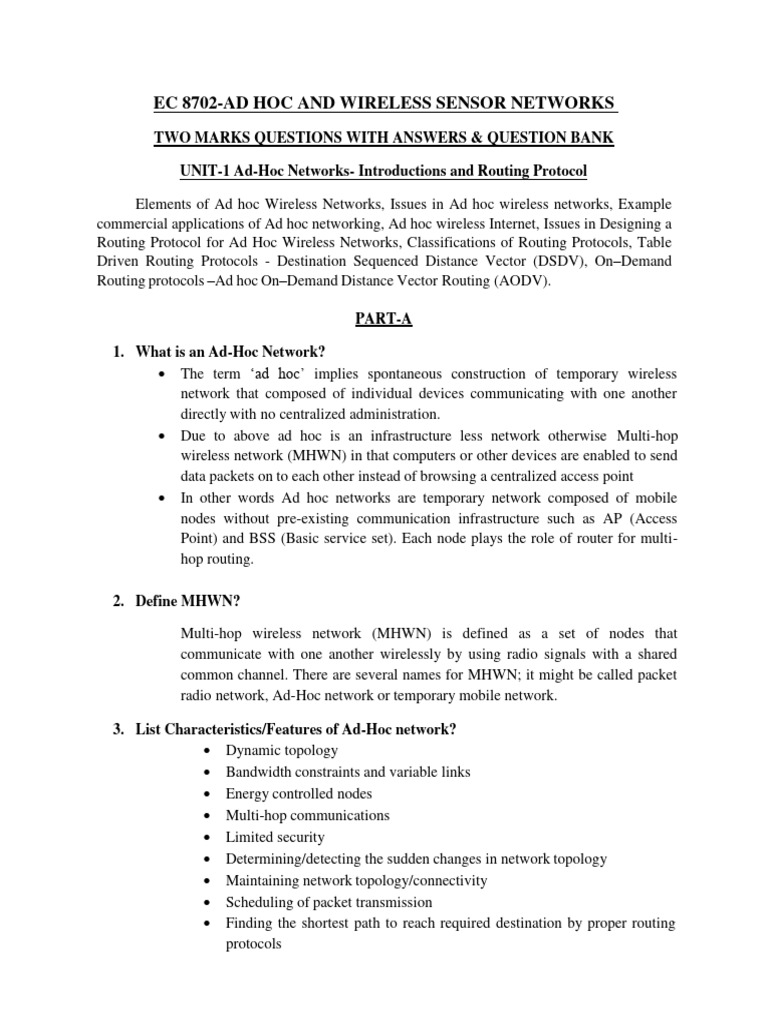 Ec 8702 Ad Hoc and Wireless Sensor Networks | PDF | Wireless Ad Hoc Network | Computer Network
