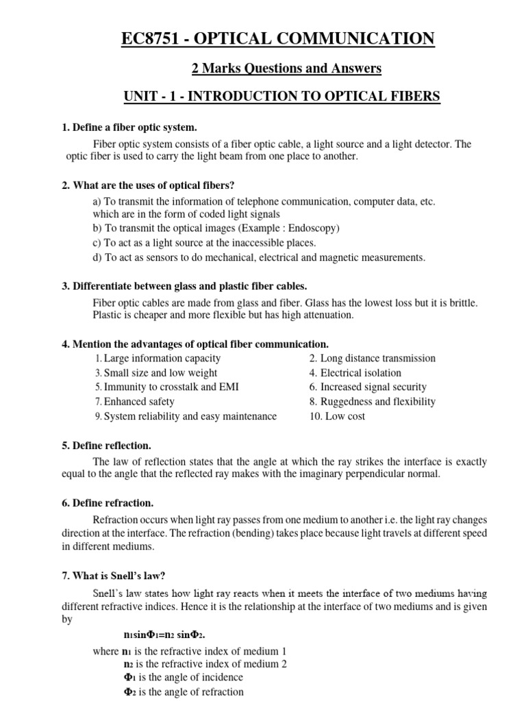 EC8751 Optical Communication | PDF | Dispersion (Optics) | Wavelength Division Multiplexing