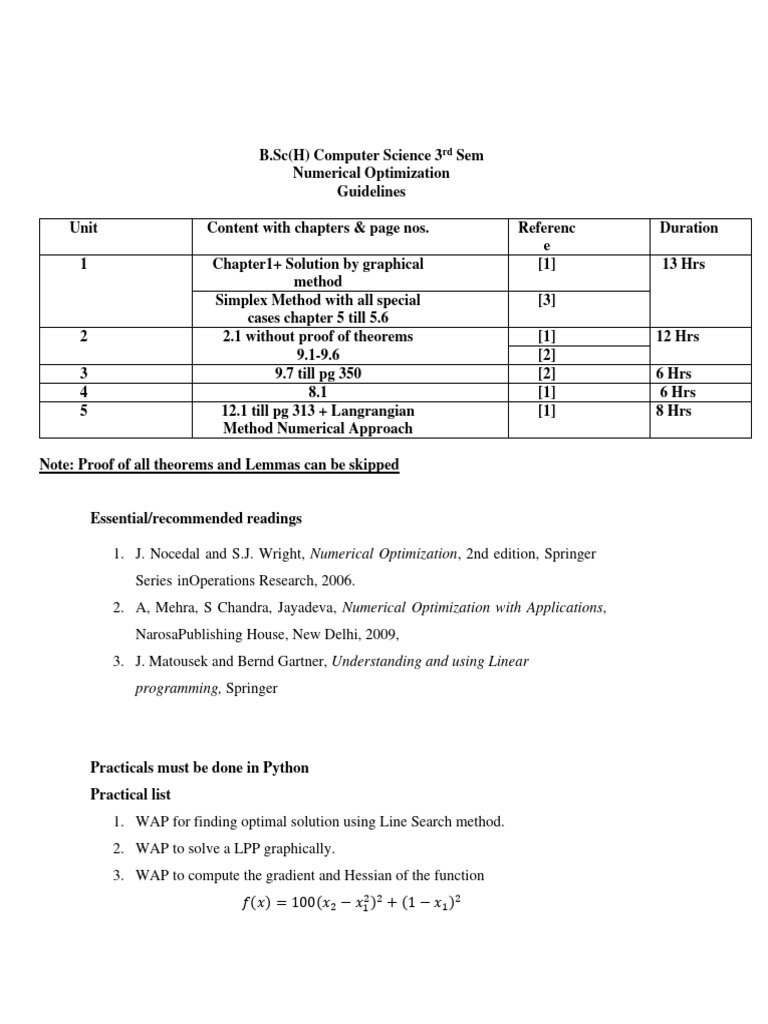 Guidelines of Numerical Optimization | PDF | Teaching Methods & Materials