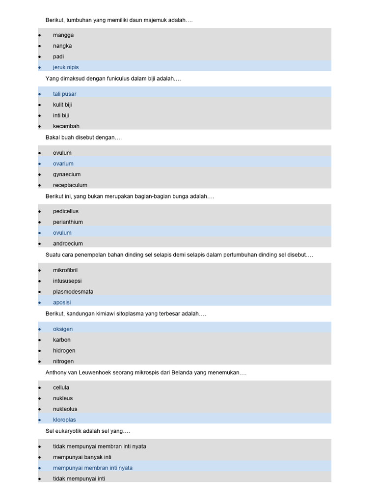 Latihan Ut Struktur Tumbuhan | PDF
