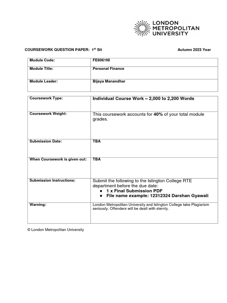 Individual Course Work - 2,000 To 2,200 Words: This Coursework Accounts ...