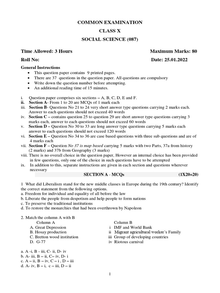 X SST QUESTION PAPER -COMMON EXAMINATION | PDF | Waste Management ...
