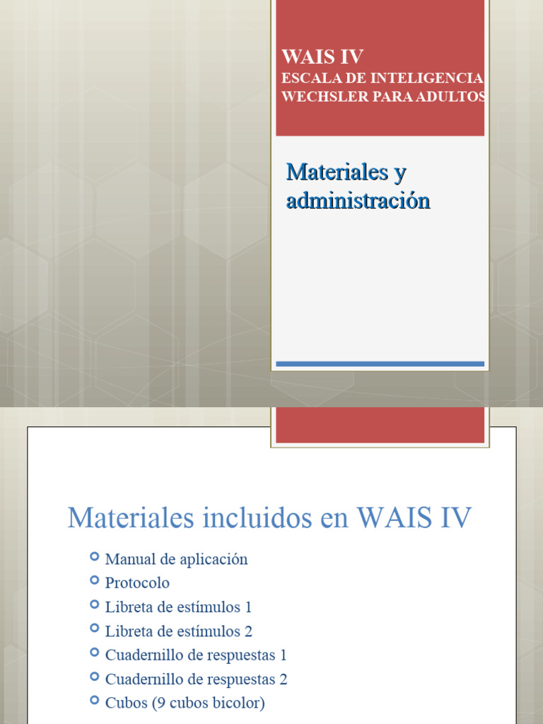 2. WAIS IV Materiales y Aplicación | PDF | Escala de inteligencia para adultos de Wechsler ...